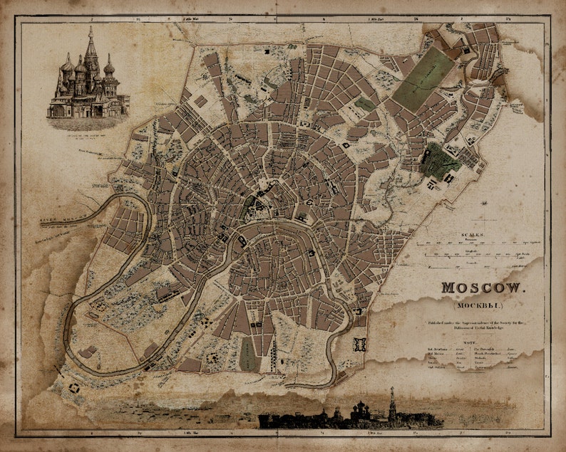 Moscow Map : Vintage Moscow Map Print Poster Circa 1836 Moscow - Etsy