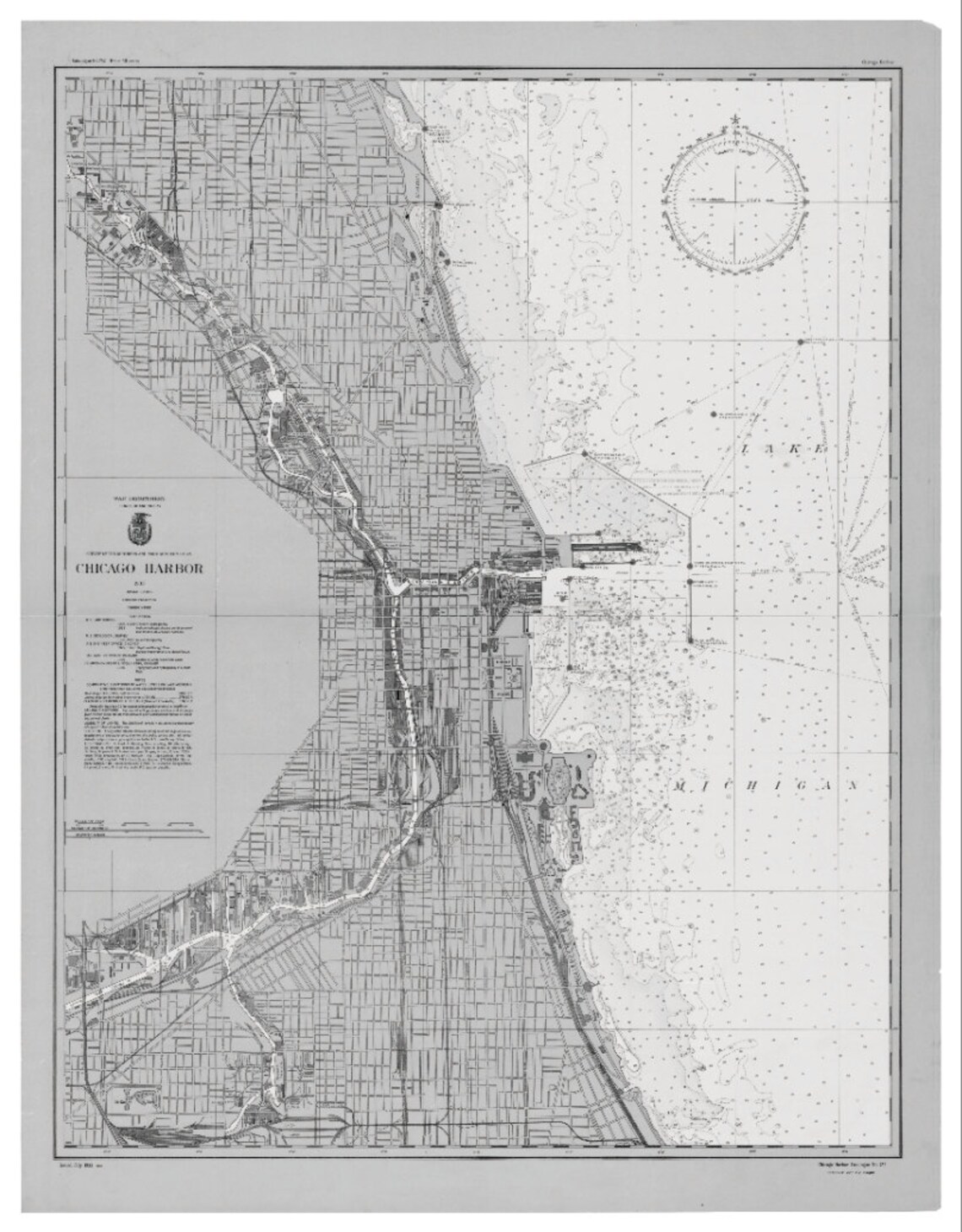 Chicago Harbor Map : Vintage 20th C. Nautical Survey Map - Etsy