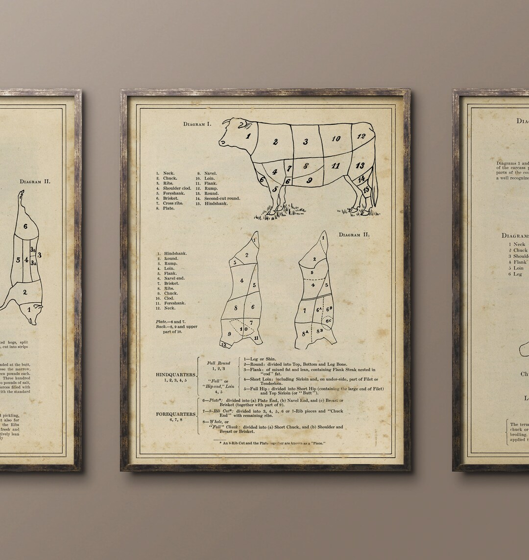 Butcher Cut Print Butcher Diagram Butcher Cuts Art Beef Cuts Poster ...