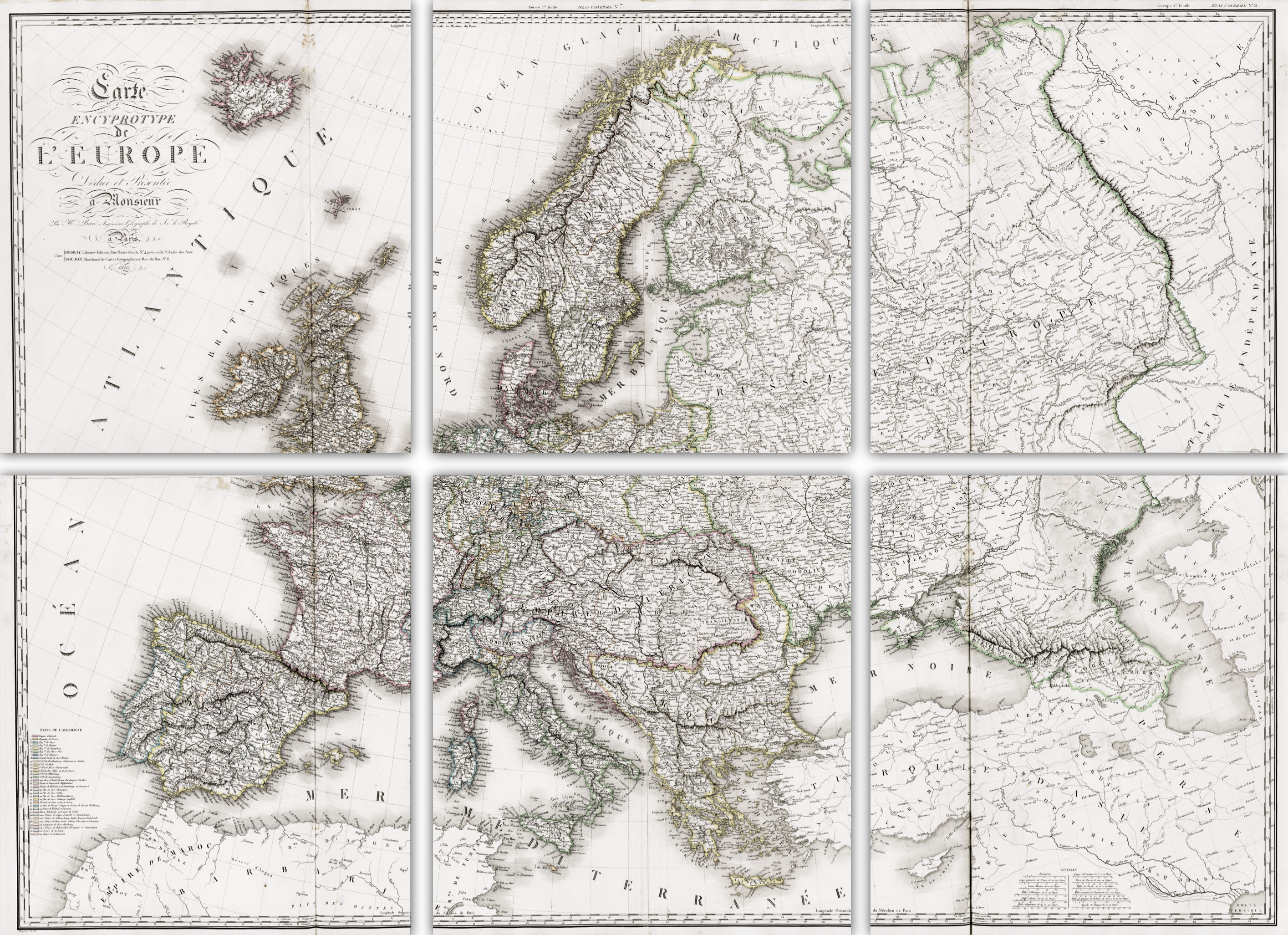 Europe Map : 1816 Map of Europe - Vintage Map of Europe - Panel Map ...