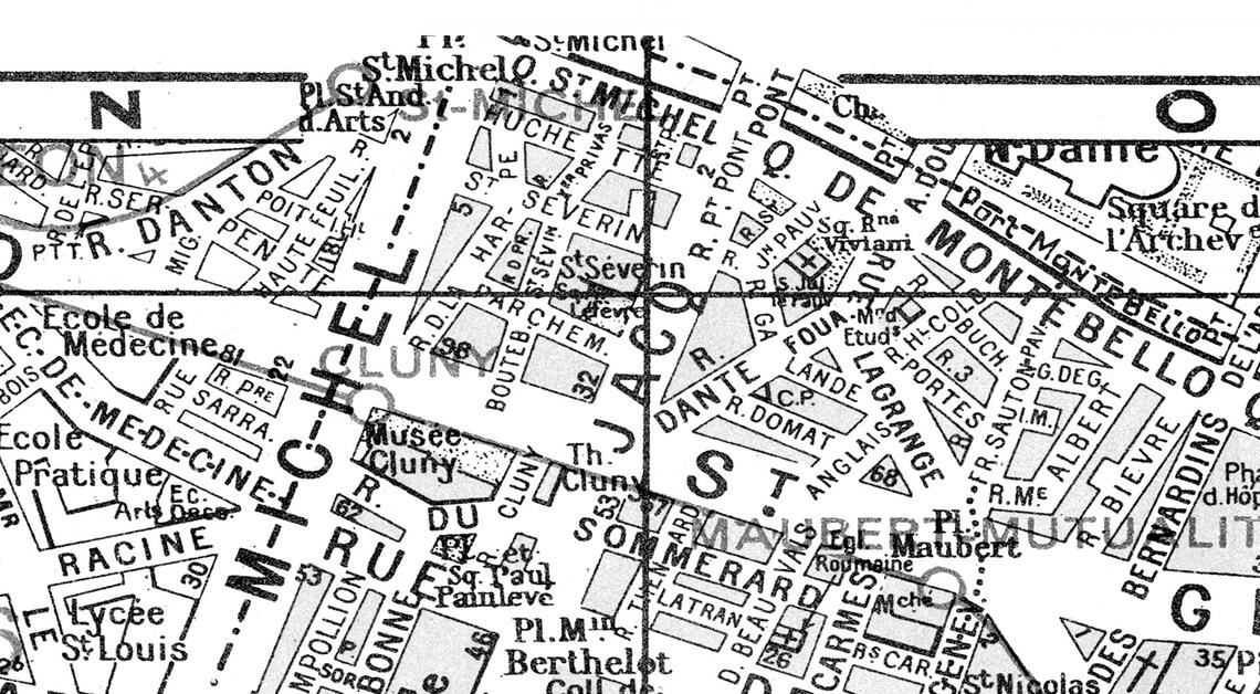Paris Map - 5th Arrondissement Map - Pantheon Map Print : Vintage Paris ...