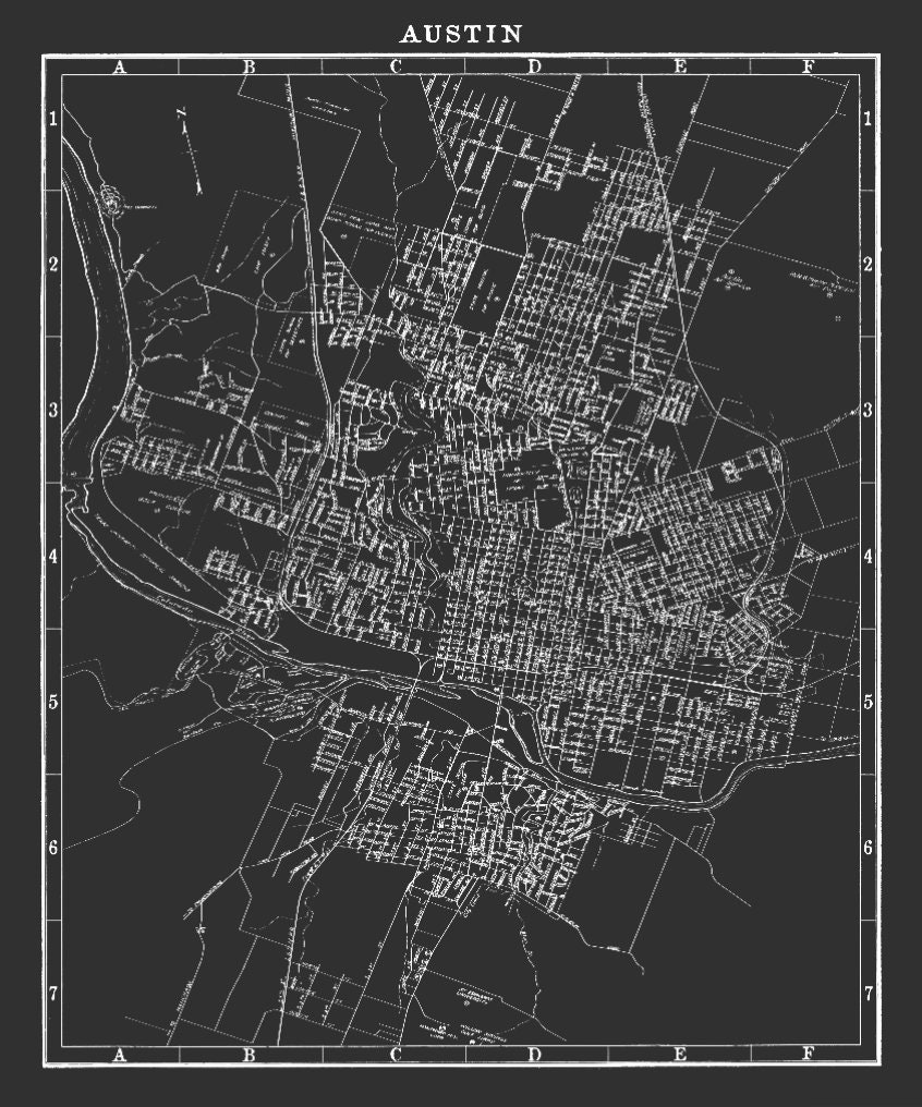 Austin Map Print : Black and White Vintage Austin Texas Map | Etsy