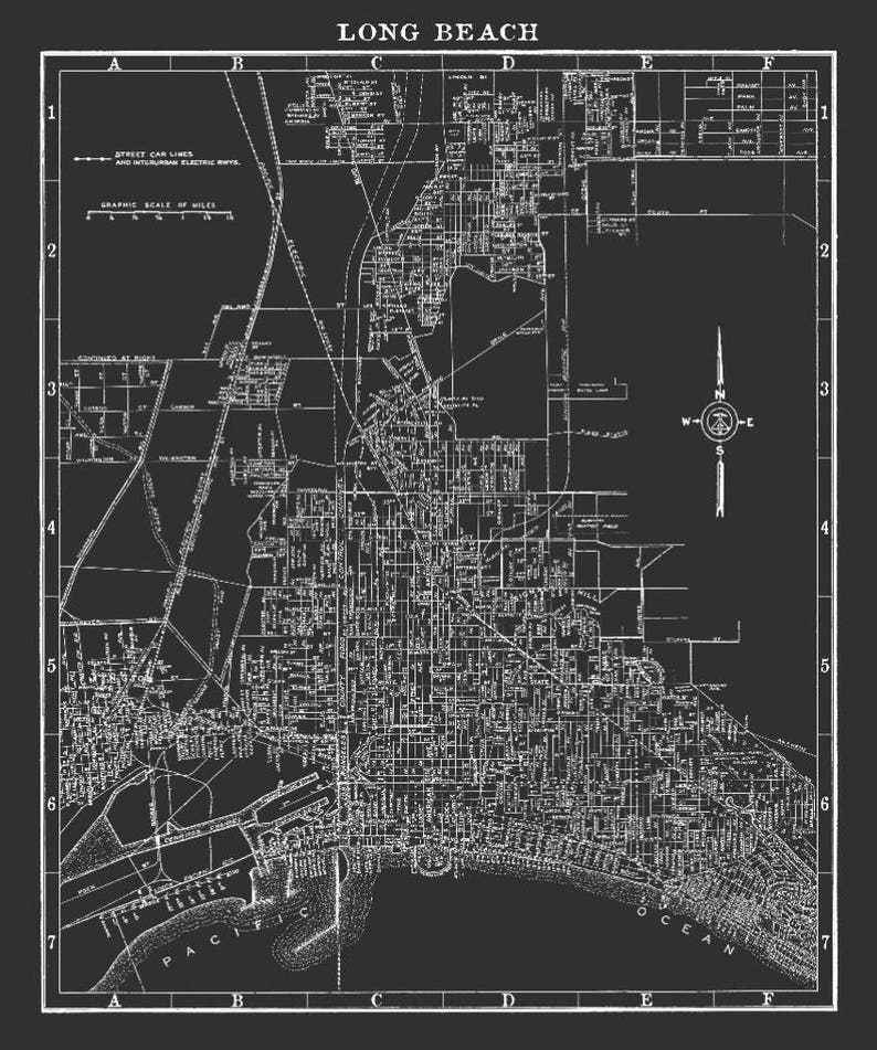 Long Beach Map: Vintage Long Beach Map Print - Los Angeles Map Print ...