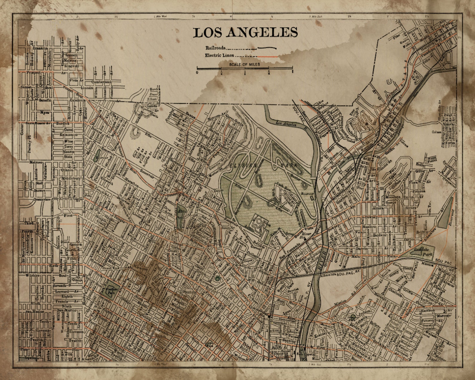 Los Angeles Map : Vintage Circa 1900 Los Angeles map print | Etsy
