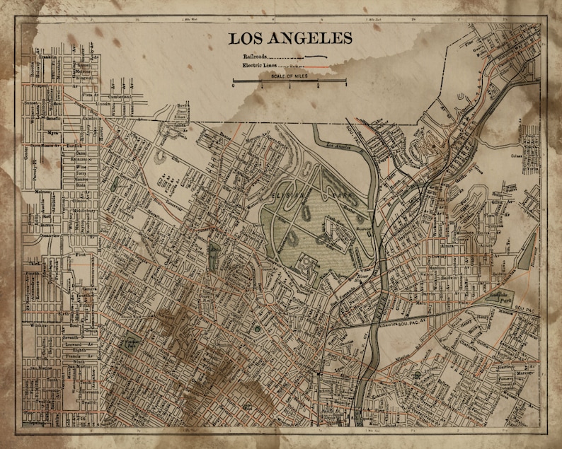 Los Angeles Map : Vintage Circa 1900 Los Angeles map print | Etsy