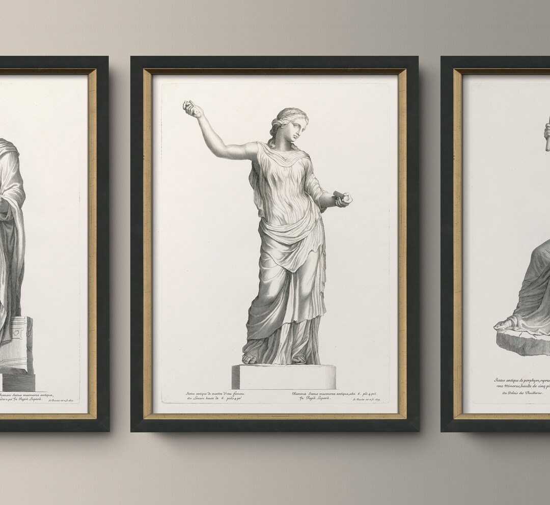 Antique Figure Drawing 4 : Statue Engraving Gallery Wall Decor Women ...