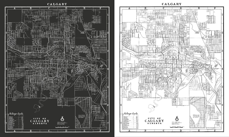 Calgary Map Print : Black and White Calgary Alberta Canada | Etsy