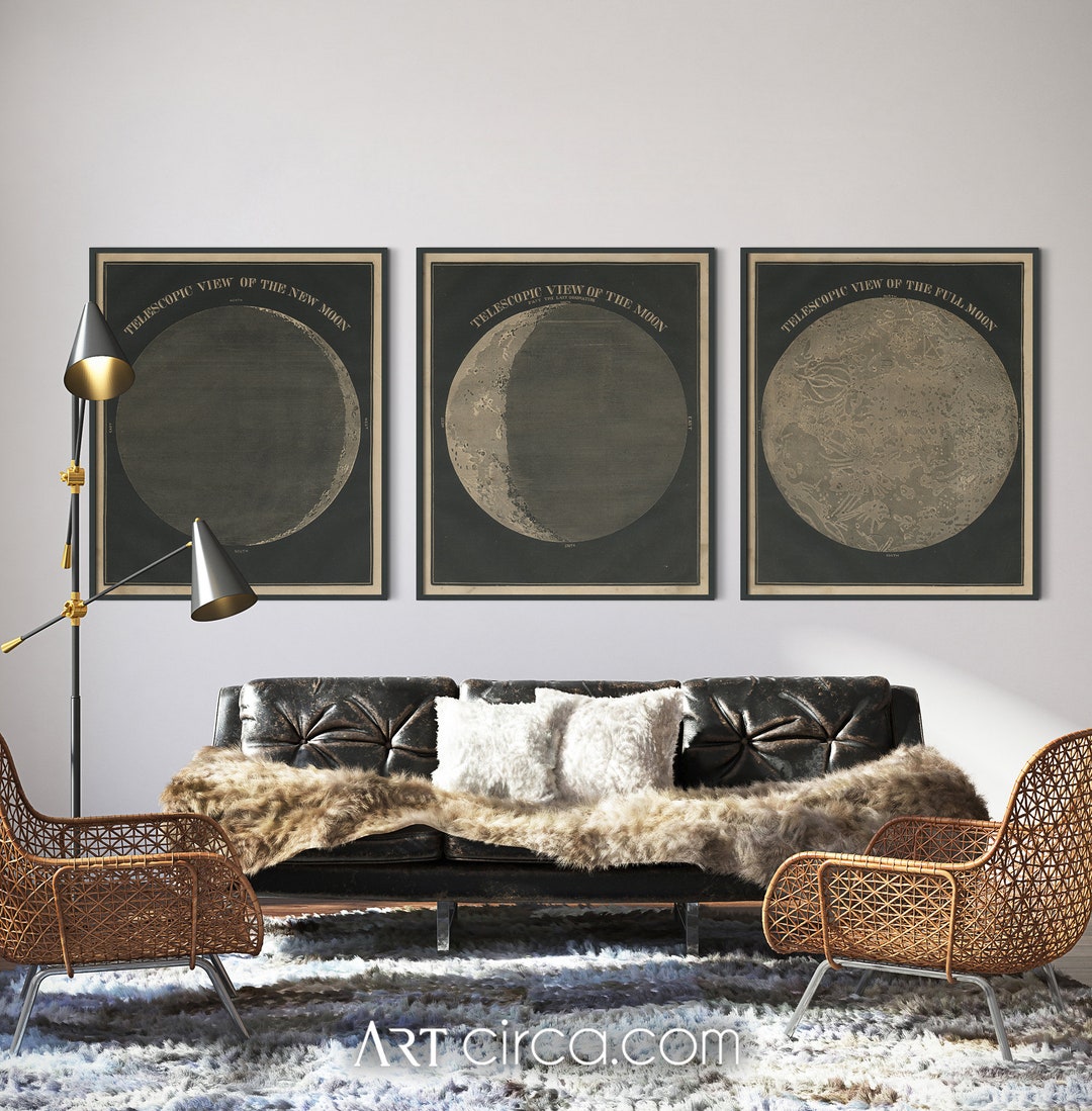 Vintage Moon Print : Circa 1850 - Telescopic View of the Moon - Lunar ...