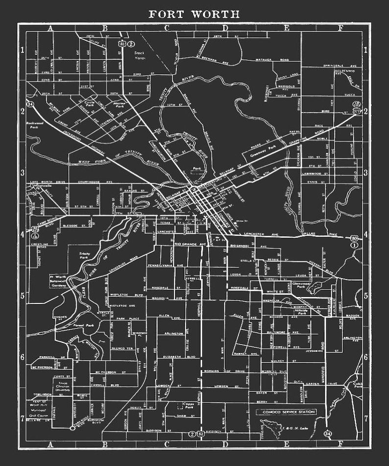 Fort Worth Map : Vintage Fort Worth Map Print - Forth Worth Texas Map ...