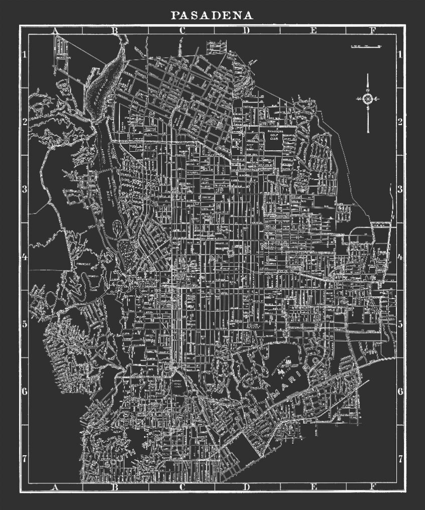 Pasadena Map : Vintage Pasadena Map Print - Old Pasadena California Map ...