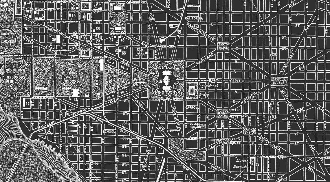 Washington DC Map : Black and White Vintage Washington DC Map Print ...