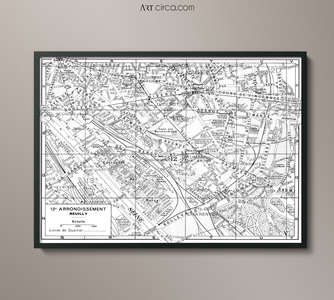 Paris Map 12th Arrondissement Map - Reuilly Map Print : Paris Street ...