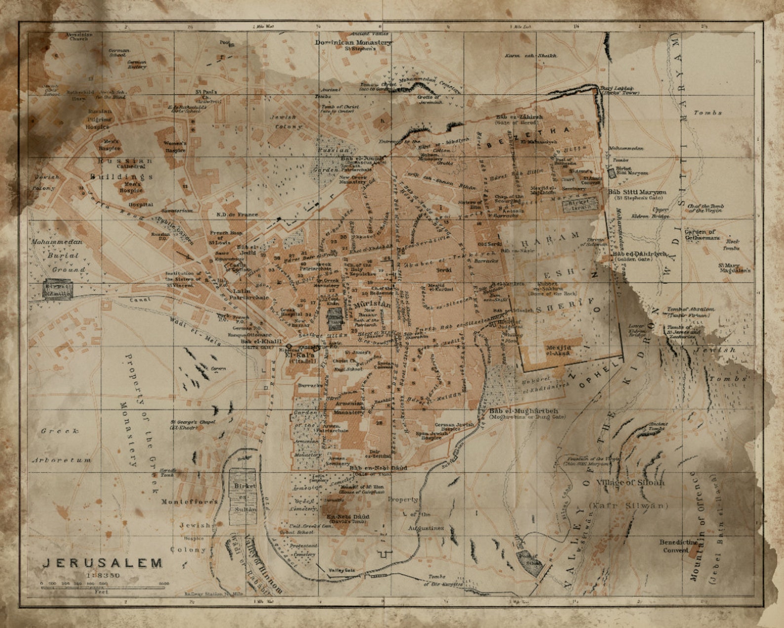Jerusalem map : Vintage rustic Jerusalem map print poster | Etsy