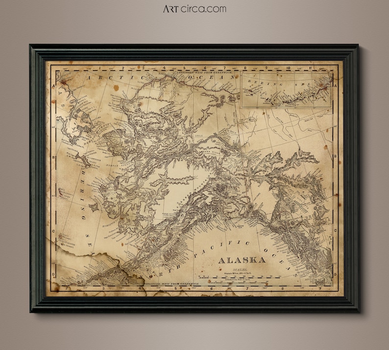 Alaska Map Print : Vintage Alaska Map Art - Alaska Poster - Alaska ...