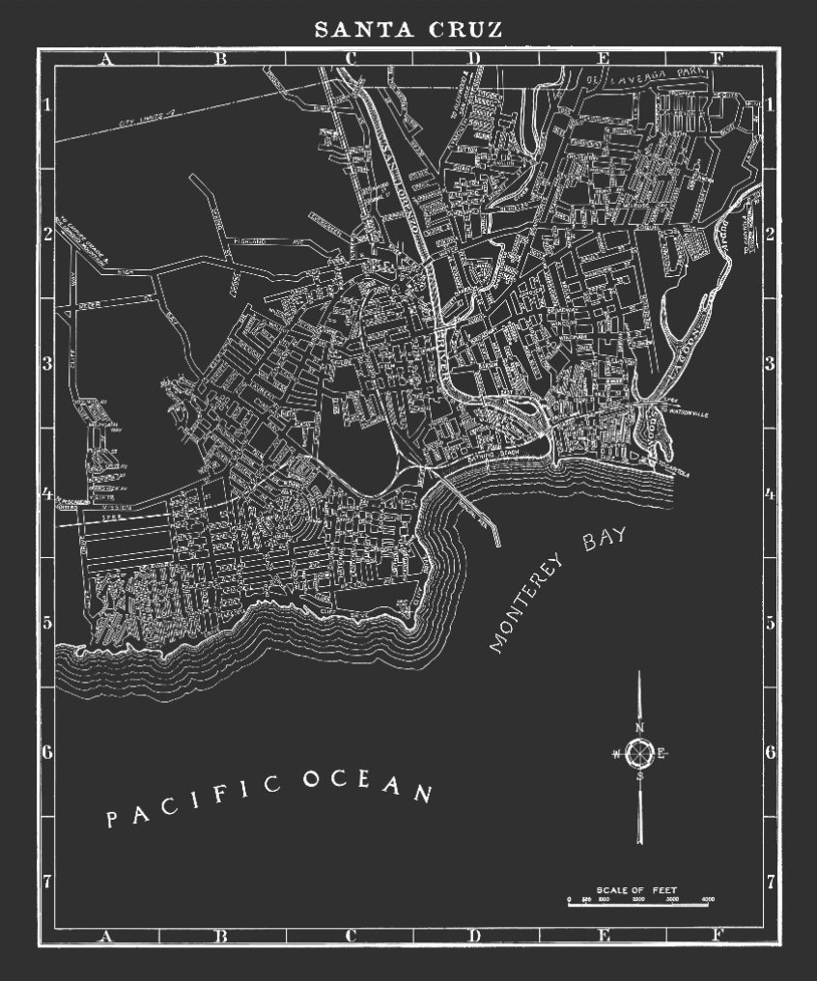 Santa Cruz Map : Vintage Santa Cruz Map Print - Old Santa Cruz ...