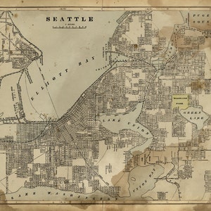 Seattle Map : Vintage Seattle Map Print Poster Circa 1899 - Etsy