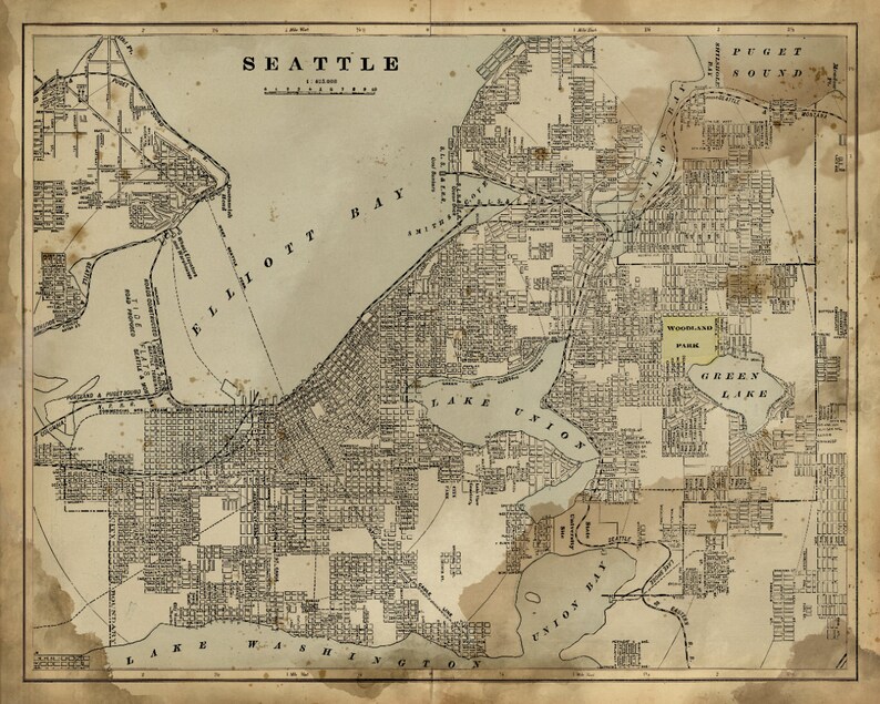 Seattle Map : Vintage Seattle Map Print Poster Circa 1899 - Etsy