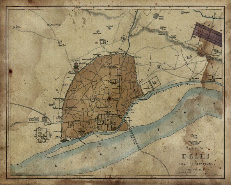 Delhi India Map : Vintage Rustic Circa 1857 Delhi Map Map - Etsy