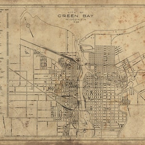 Vintage Green Bay Map : Old Green Bay Map Print Circa 1938 - Green Bay ...