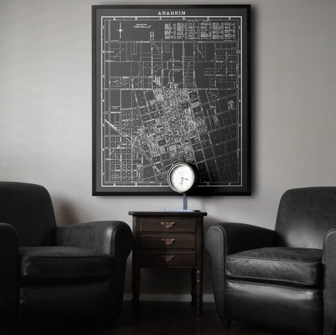 Anaheim Map : Black and White Style Vintage Anaheim Map Print ...