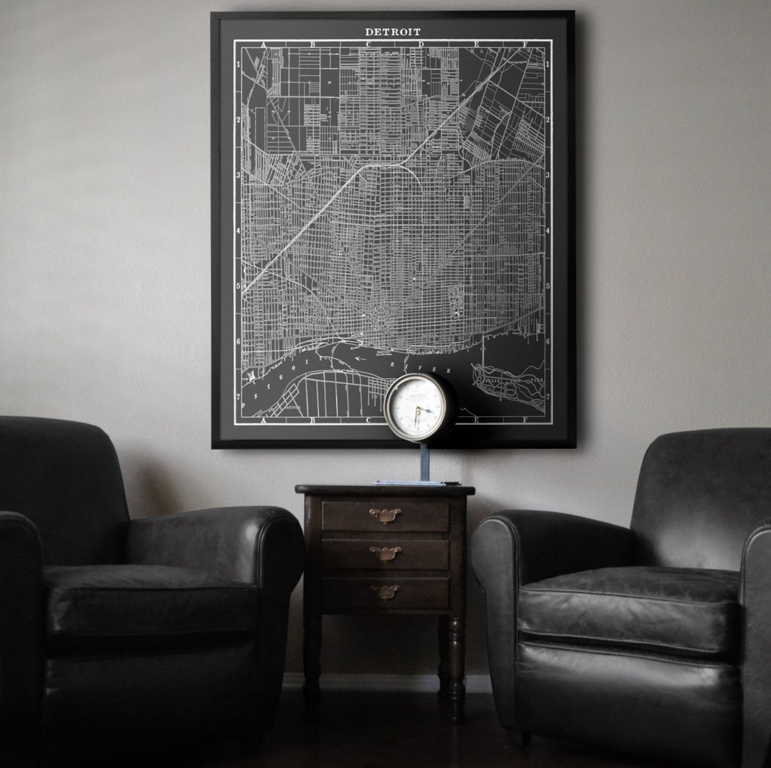 Detroit Map : Black and White Vintage Detroit Map Print Circa 1901 ...