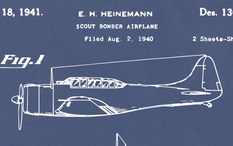 Vintage Airplane Blueprint - SBD Dauntless Blueprint - Airplane Drawing ...