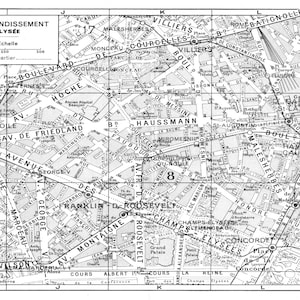 Paris Map - 8th Arrondissement Map - Élysées Map Print : Paris Street ...