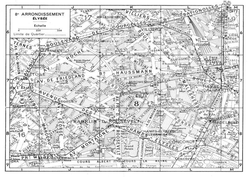 Paris Map 8th Arrondissement Map Élysées Map Print : Paris | Etsy