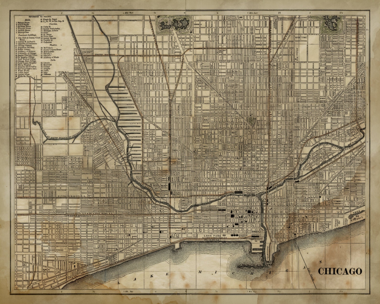 Chicago Map : Vintage Rustic Chicago Map Print Poster Circa | Etsy