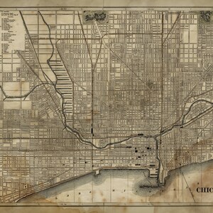 Chicago Map : Vintage Rustic Chicago Map Print Poster Circa - Etsy