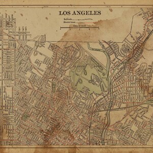 Los Angeles Map : Vintage Circa 1900 Los Angeles Map Print Poster ...