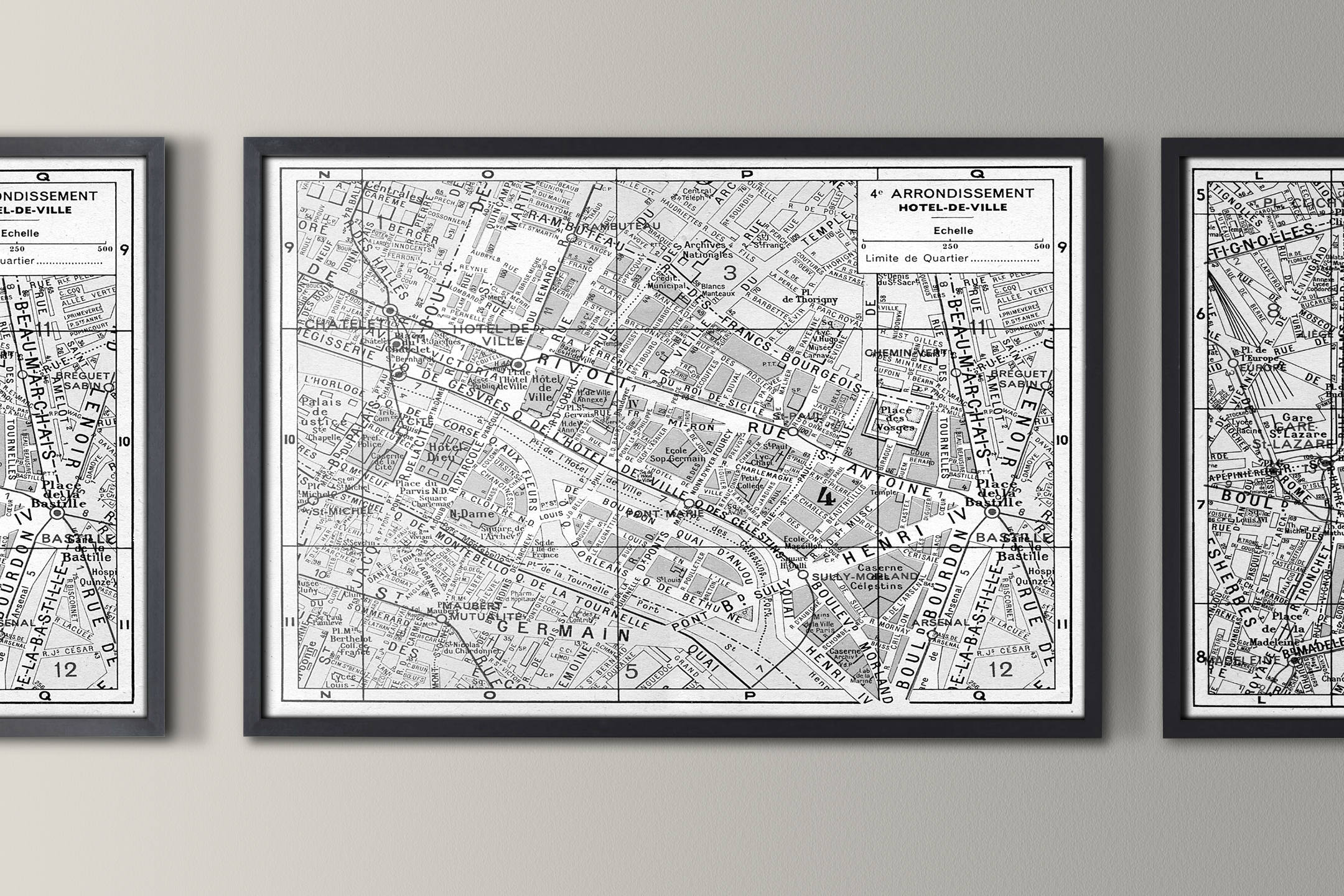 Paris Map 4th Arrondissement Map Hotel De Ville Print : | Etsy
