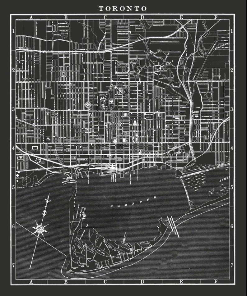 Toronto Map : Large Black and white vintage Toronto map print | Etsy