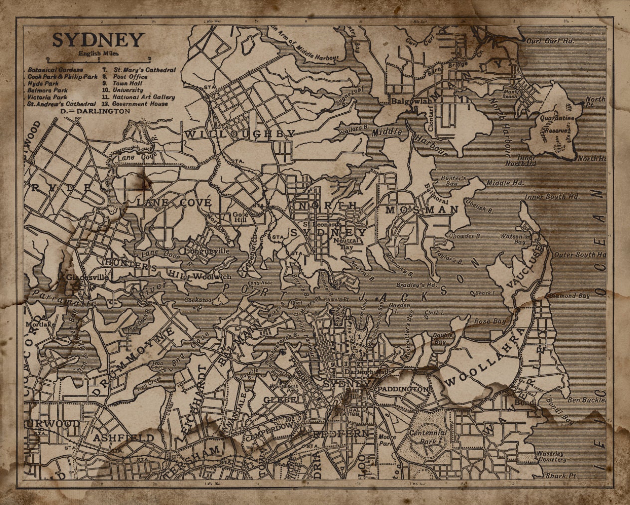 Sydney Map Print : Vintage Circa 1910 Sydney Map Print Poster - Etsy ...