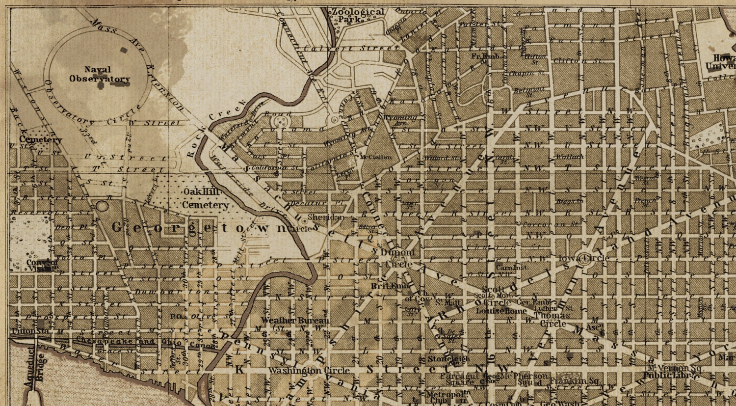 Washington DC Map : Vintage Rustic Washington DC Map Print | Etsy