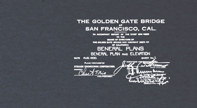 Golden Gate Bridge Blueprint : Vintage San Francisco Golden Gate Bridge ...