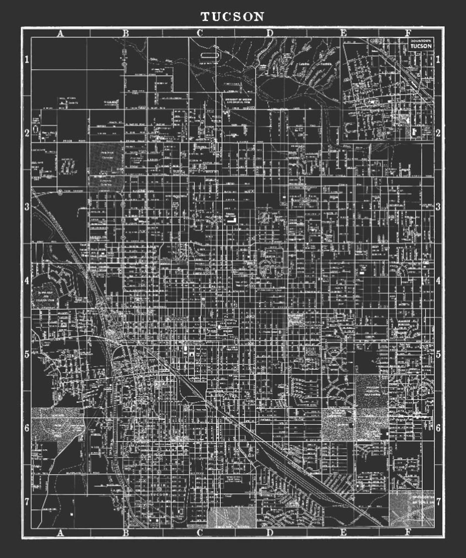 Tucson Map: Tucson Map Print - Vintage Tucson Arizona Map Print Poster ...