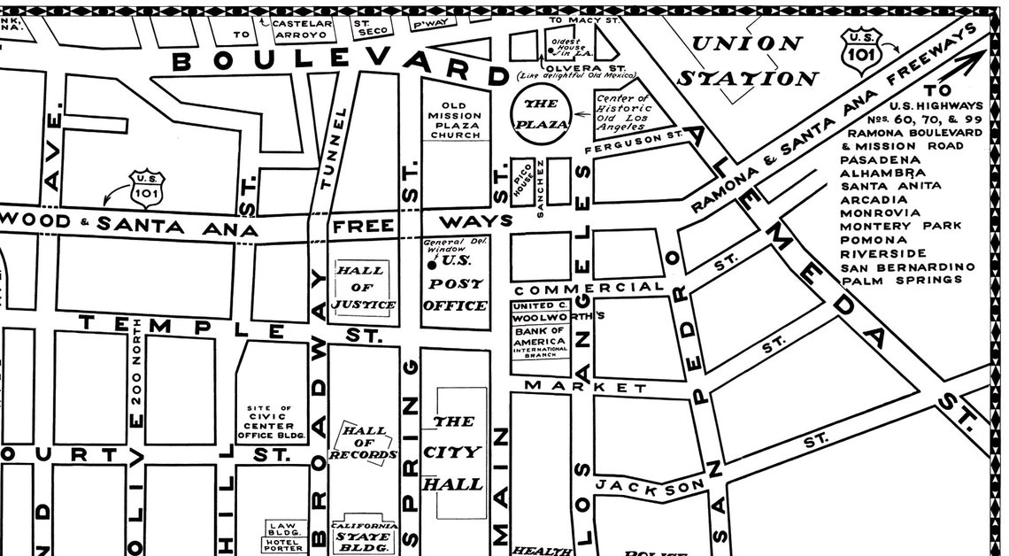 Vintage Downtown Los Angeles Map : 1940s Down Town Los Angeles | Etsy