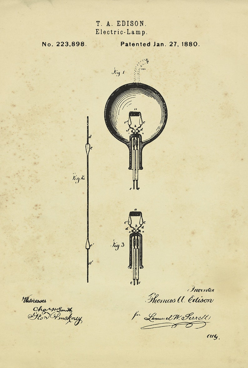 Patent Print 1 : Lightbulb Patent Document Black Edison - Etsy