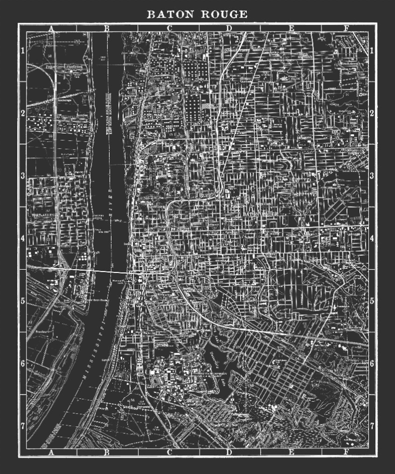 Baton Rouge Map : Vintage Baton Rouge Map Print Old Baton | Etsy