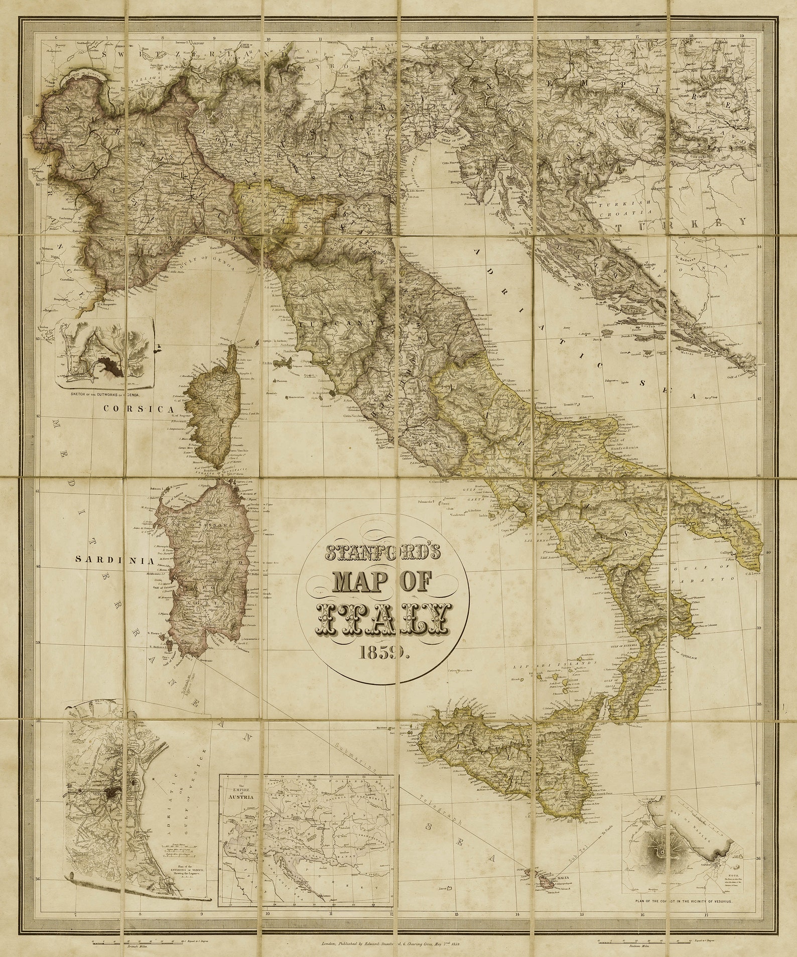 Italy Map Print : Vintage Stanford's 1859 Map of Italy - Etsy
