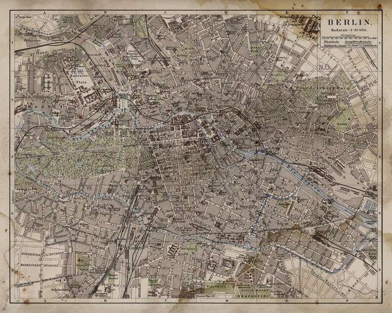 Berlin Map : Vintage Berlin Map Print Circa 1893 Berlin | Etsy