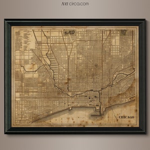 Chicago Map : Vintage Rustic Chicago Map Print Poster Circa 1883 ...