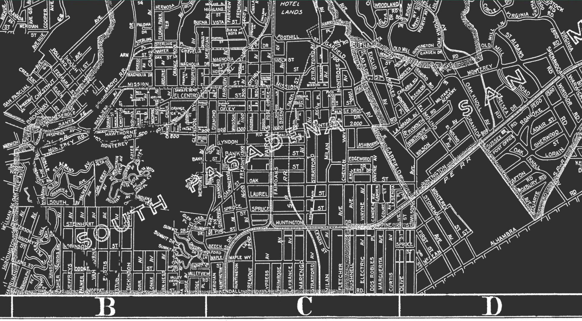 Pasadena Map : Vintage Pasadena Map Print - Old Pasadena California Map ...