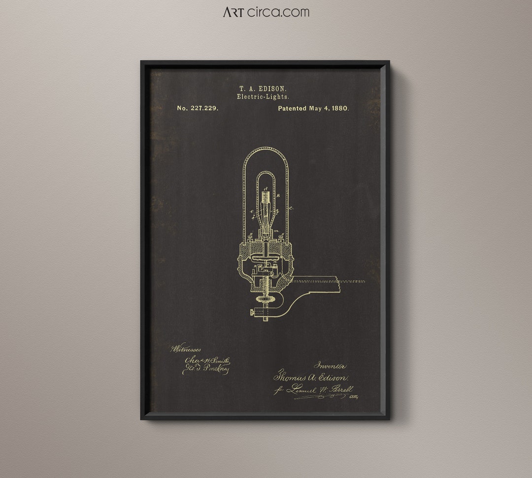 Edison Patent Print #3: Vintage Edison Light Bulb Patent Print Poster ...