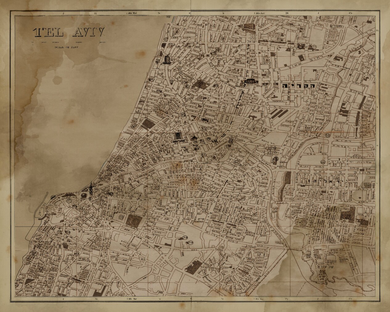 Tel Aviv Map Print : Circa 1949 Tel Aviv Map Print Poster | Etsy