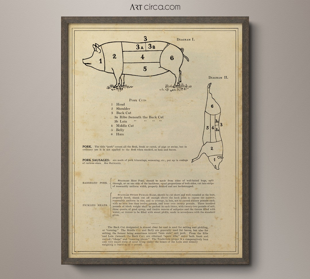 Pig Butcher Cut Print - Butcher Diagram - Butcher Cuts Art - Pork ...