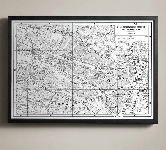 Paris Map 4th Arrondissement Map Hotel De Ville Print : | Etsy