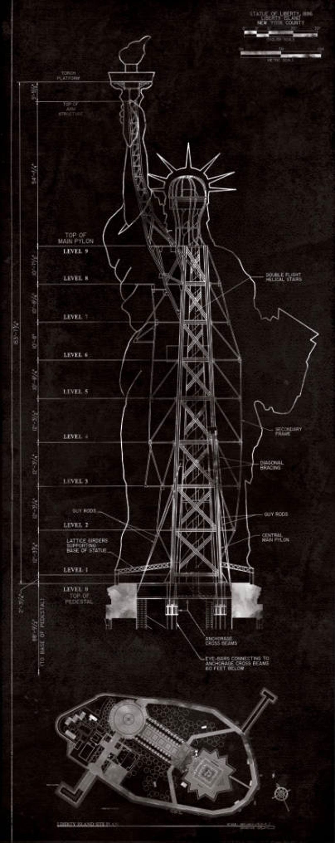Statue of Liberty Blueprint : Vintage New York Statue of Liberty ...