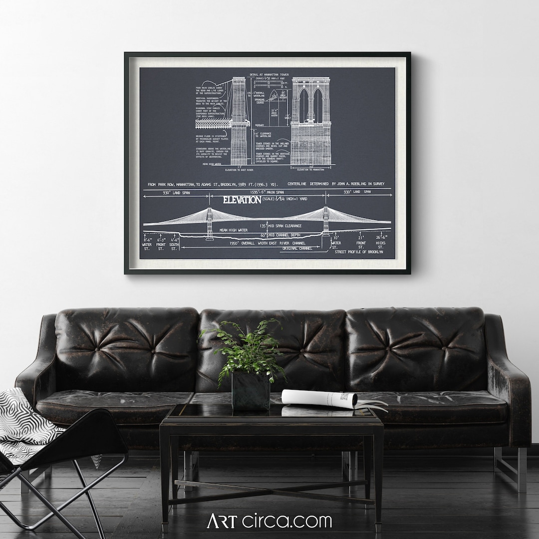 Brooklyn Bridge Blueprint : Vintage New York Brooklyn Bridge ...